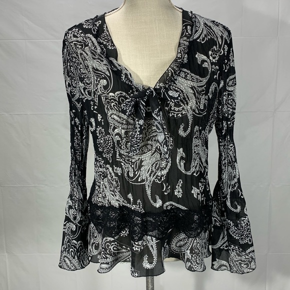 Robbie Bee | Tops | Robbie Bee Black White Semi Sheer Paisley Print ...